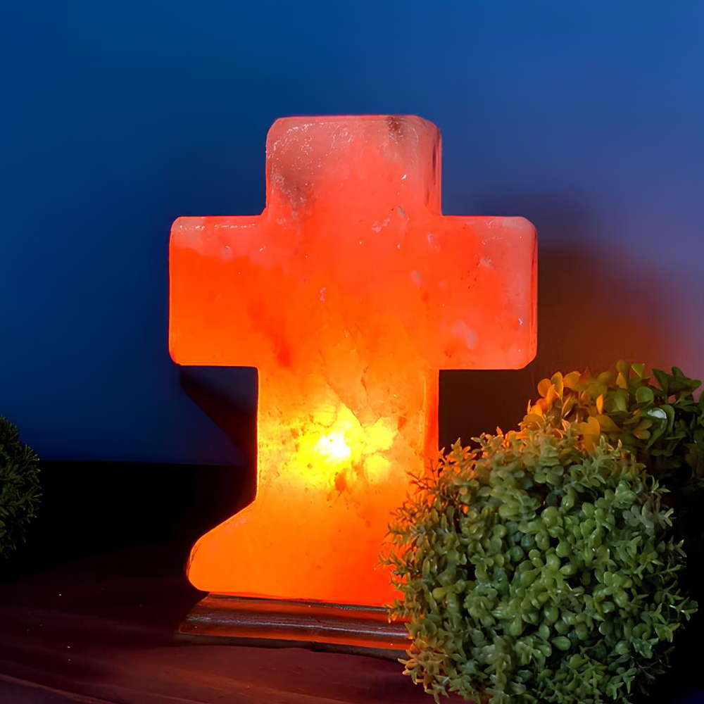 Lampada di Sale Himalayano Rosa scolpita a forma di Croce 3-4 kg con ...